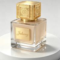 China Luxury Square Clear Glass Perfume Bottle With 3D Embossed Clock Tower Gold Zamac Cap, Thick Base Empty Fragrance Spray Bottle, Custom Metal Logo Glass Perfume Container for sale