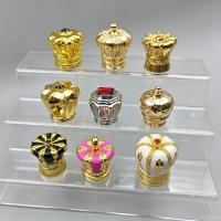China FEA15 Zinc Alloy Crown Perfume Caps Assorted Styles Embossed Carved Inlaid Rhinestone Enamel Painted Luxury Metal Perfume Bottle Lids Custom Logo OEM ODM Zamac Perfume Caps for sale