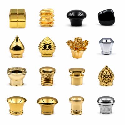 China Luxury Zamac Perfume Caps FEA15 Various Shapes Crown Teardrop Square Zinc Alloy Perfume Bottle Lid Custom Logo Electroplated Gold Silver Black OEM ODM for sale