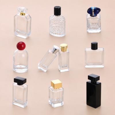 China 15mm Neck Empty Glass Perfume Bottle Multiple Volumes Square Flat Luxury Fragrance Spray Bottles 30ml50ml100ml Zamac Perfume Cap for sale