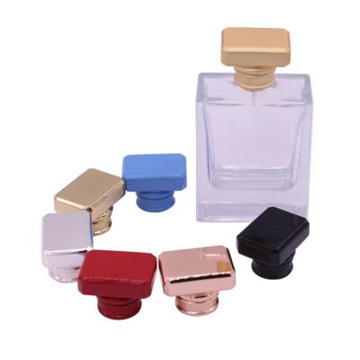 China Design Square Zamac Perfume Cap Gold Metal Zinc Alloy Perfume Bottle Cap 25x30x42mm 93g for sale