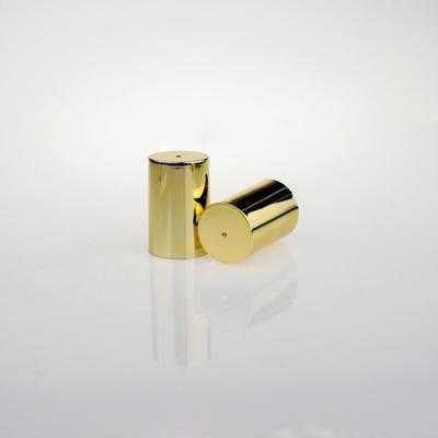 China Custom Luxury Plastic Perfume Caps UV Gold Finish 18/410 to 24/415 Capacity with 0.11-0.3mL/t Discharge Rate for sale