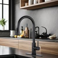 China Matte Black Kitchen Faucet with Pull-Down Sprayer and Contemporary Style Brass Design for sale