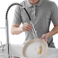 China Deck Mounted Single Handle Pull-Down Kitchen Faucet in Brushed Nickel with Hole Cover for sale