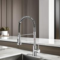 China Deck Mounted Single Handle Pull-Down Kitchen Faucet in Brushed Nickel with Hole Cover for sale