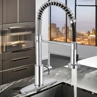 China Classic Single Handle Stainless Steel Kitchen Faucet with Ceramic Valve Core and LED Light for sale