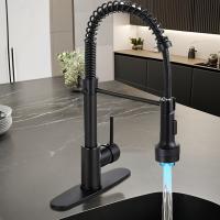 China Classic Single Handle Stainless Steel Kitchen Faucet with Ceramic Valve Core and LED Light for sale