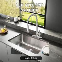China Classic Single Handle Stainless Steel Kitchen Faucet with Ceramic Valve Core and LED Light for sale