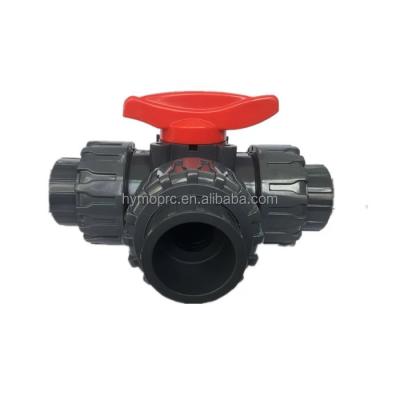 China 1 Inch White Grey PVC Plastic 3 Way Ball Valve for Your Industrial Needs for sale