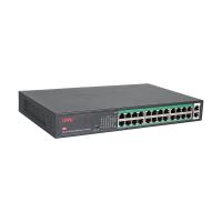 China Unmanaged mode 24-port PoE switch plug-and-play design for Gigabit uplink networking for sale