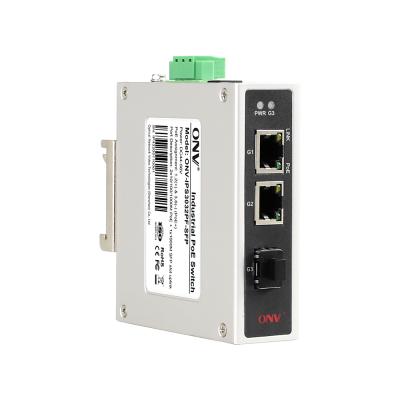 China 3-Port Gigabit Industrial PoE Switch with 30W PoE Power SFP Fiber Port and DIN Rail Mountable for sale