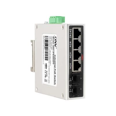 China 6-port Gigabit Industrial PoE Switch with 4*10/100/1000Base-T PoE Ports and 2*1000Base-X Uplink SFP Fiber Ports, 30W per Port for sale
