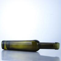 China 375ml Dark Green Olive Oil Glass Bottles Acid Etch Surface Handling and Tall Colored for sale