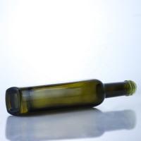 China 375ml Dark Green Olive Oil Glass Bottles Acid Etch Surface Handling and Tall Colored for sale