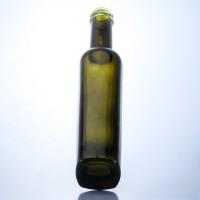 China 375ml Dark Green Olive Oil Glass Bottles Acid Etch Surface Handling and Tall Colored for sale