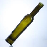 China 375ml Dark Green Olive Oil Glass Bottles Acid Etch Surface Handling and Tall Colored for sale