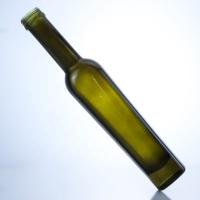 China 375ml Dark Green Olive Oil Glass Bottles Acid Etch Surface Handling and Tall Colored for sale