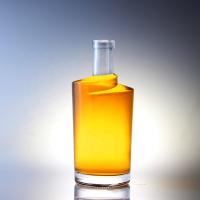 China Acid Etch Surface Handling Cork Cap Twist Shaped Thick Bottom Vodka 750 ml Glass Bottle for sale