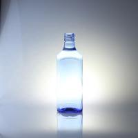 China Acid Etch Custom Design Square 750ml Blue Color Glass Bottles for Vodka Whisky Unique for sale