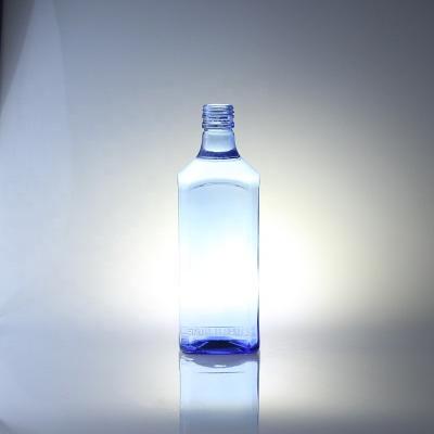 China Acid Etch Custom Design Square 750ml Blue Color Glass Bottles for Vodka Whisky Unique for sale