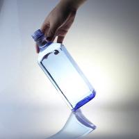 China Acid Etch Custom Design Square 750ml Blue Color Glass Bottles for Vodka Whisky Unique for sale