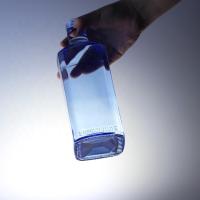 China Acid Etch Custom Design Square 750ml Blue Color Glass Bottles for Vodka Whisky Unique for sale