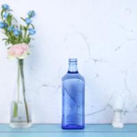 China Acid Etch Custom Design Square 750ml Blue Color Glass Bottles for Vodka Whisky Unique for sale
