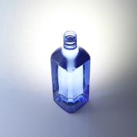 China Acid Etch Custom Design Square 750ml Blue Color Glass Bottles for Vodka Whisky Unique for sale