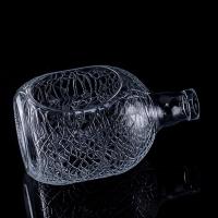 China Glass Round Carved 700ml 750ml Vodka Glass Bottle Wine Bottle With Cork Sealing Type for sale