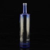 China Fancy Screen Printing Round Shape Blue Vodka Bottle for Industrial of Liquor and Gin for sale