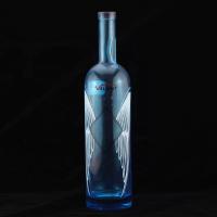 China Fancy Screen Printing Round Shape Blue Vodka Bottle for Industrial of Liquor and Gin for sale