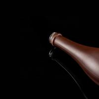 China 500ml Champagne Bottle With Matte Finish Unique Design Copper Coated Glass Collar for sale