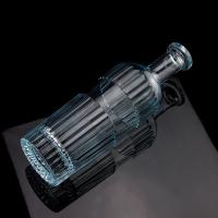 China Pretty Light Blue 750ml 75cl Vertical Stripes Vodka Bottle With Lid Made of Clear Glass for sale