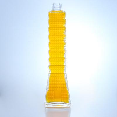 China Tower Shape Glass Bottle for Vodka Brandy Tequila Customized Logo for sale