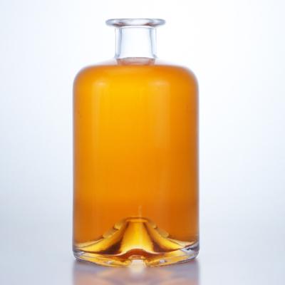 China Glass Collar 750ml Short Neck Round Shaped Empty Clear Flint Gin Rum Champagne Liquor Spirits Bottle with Cork for sale