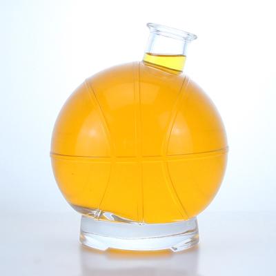 China Whisky Gin Rum Vodka Glass Collar Ball Shape Bottle with Custom Cap and Cork Stopper for sale