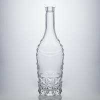 China Bottom Engraved Glass Liquor Bottle for Whisky Gin Rum Sealing Type Cork Super Flint Glass for sale