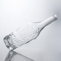 China Bottom Engraved Glass Liquor Bottle for Whisky Gin Rum Sealing Type Cork Super Flint Glass for sale