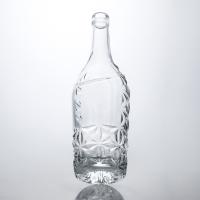 China Bottom Engraved Glass Liquor Bottle for Whisky Gin Rum Sealing Type Cork Super Flint Glass for sale