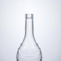 China Bottom Engraved Glass Liquor Bottle for Whisky Gin Rum Sealing Type Cork Super Flint Glass for sale