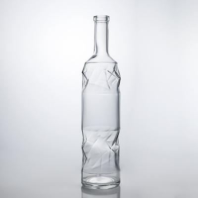 China Surface Handling Decal Custom Shape Embossed Glass Liquor Bottle for Whisky Gin Rum for sale