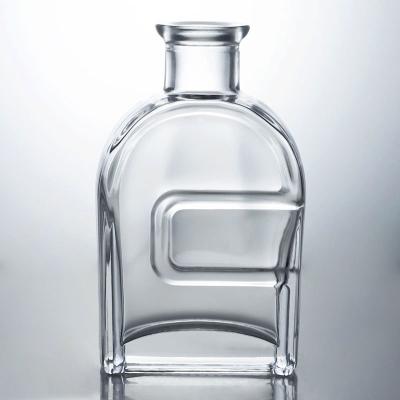 China Custom Squircle Glass Liquor Bottle for Gin Rum Brandy Vodka and Cork Stopper Included for sale