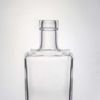 China Glass Collar Square Gin Whiskey Rum Wine Vodka Bottle 750ml with Synthetic Cork for sale