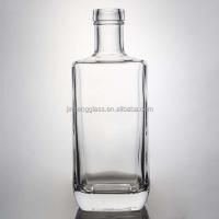China Glass Collar Square Gin Whiskey Rum Wine Vodka Bottle 750ml with Synthetic Cork for sale