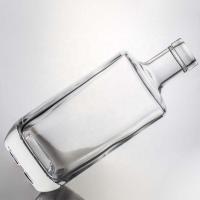 China Glass Collar Square Gin Whiskey Rum Wine Vodka Bottle 750ml with Synthetic Cork for sale