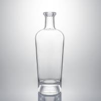 China Whisky Gin Rum Super Flint Glass Bottle with Custom Glass Collar and Cork Stopper for sale