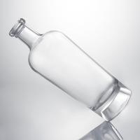China Whisky Gin Rum Super Flint Glass Bottle with Custom Glass Collar and Cork Stopper for sale