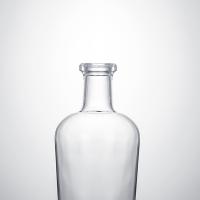 China Whisky Gin Rum Super Flint Glass Bottle with Custom Glass Collar and Cork Stopper for sale