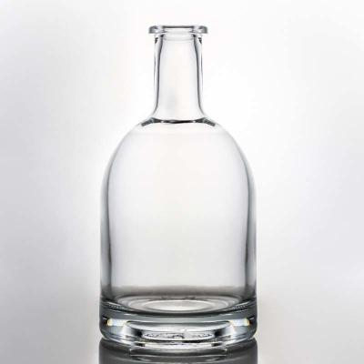 China Customized Logo 700ml Round Liquor Glass Bottle with Cork Stopper Rum Gin Whisky for sale