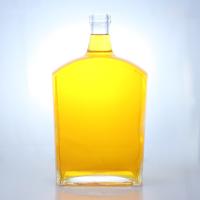 China Flat Shape Glass Bottle for Whisky Vodka Tequila Gin Rum Made in Body Material Glass for sale